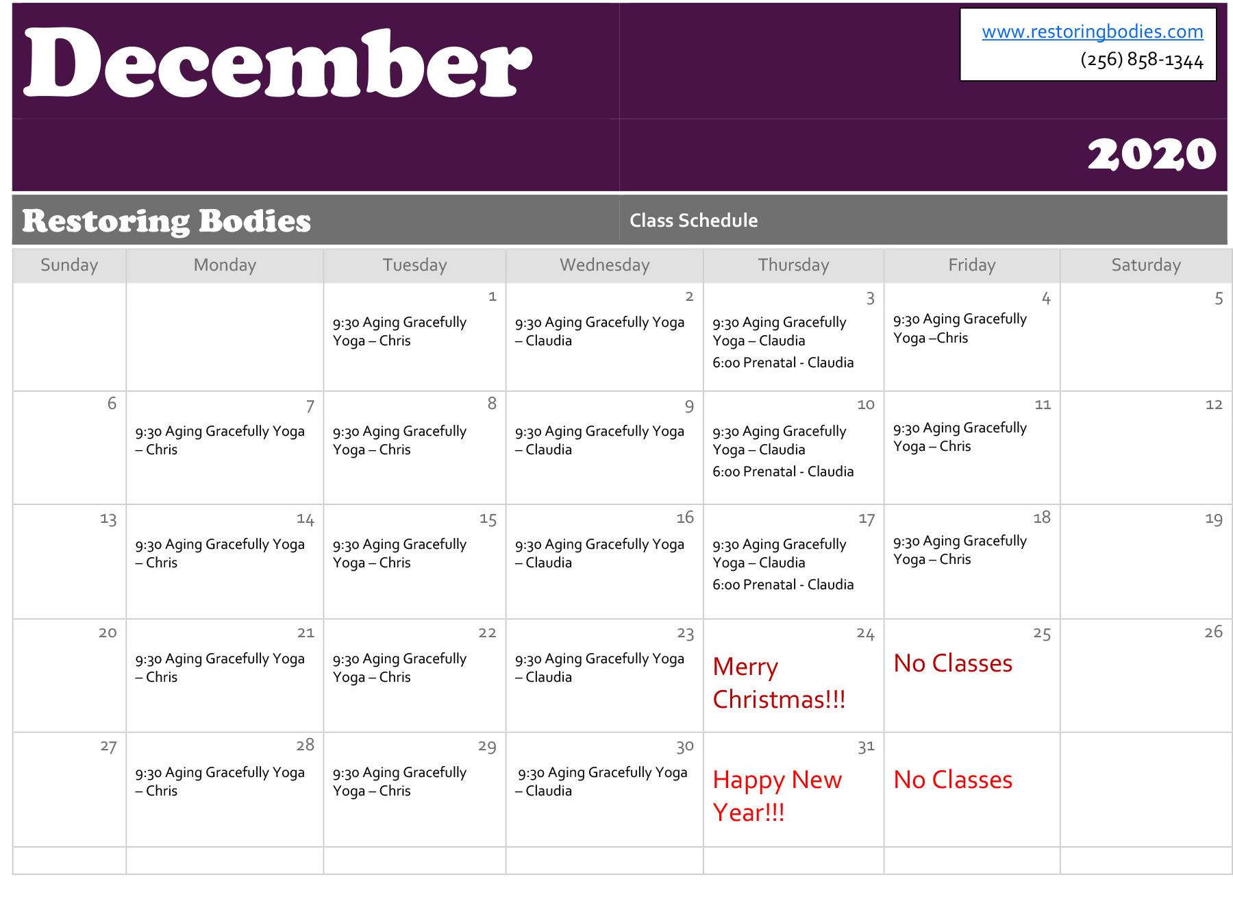december 2020 - Restoring Bodies Fitness & Nutrition Services
